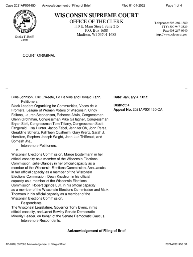 Fillable Online Acknowledgement of Filing of Brief (Wisconsin ...