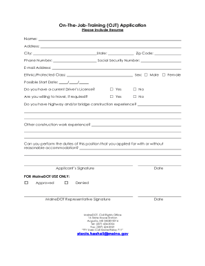 Fillable Online OJT Candidate Application Fax Email Print - pdfFiller
