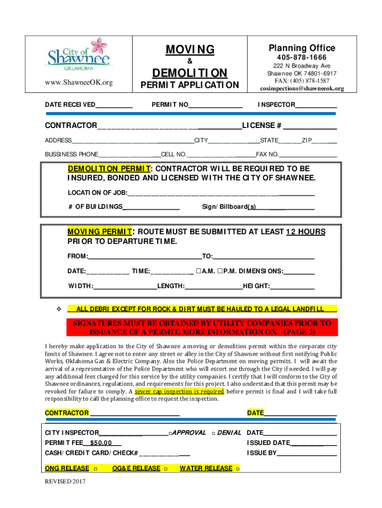 Fillable Online MOVING PERMIT APPLICATION Fax Email Print - pdfFiller