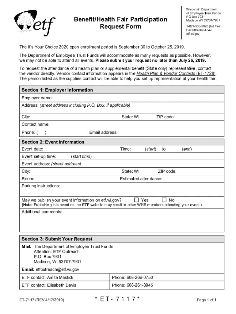 Fillable Online etf wi Benefit/Health Fair Participation Request Form ...