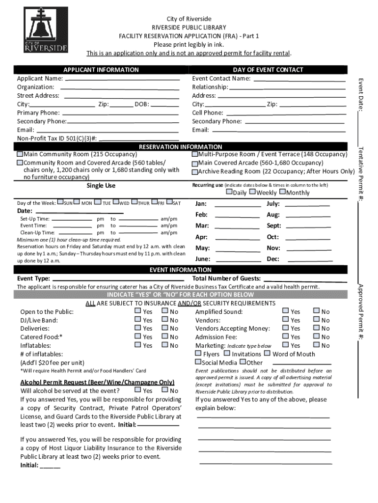 Fillable Online 21-1045 - Facility Reservation Application and Rules ...
