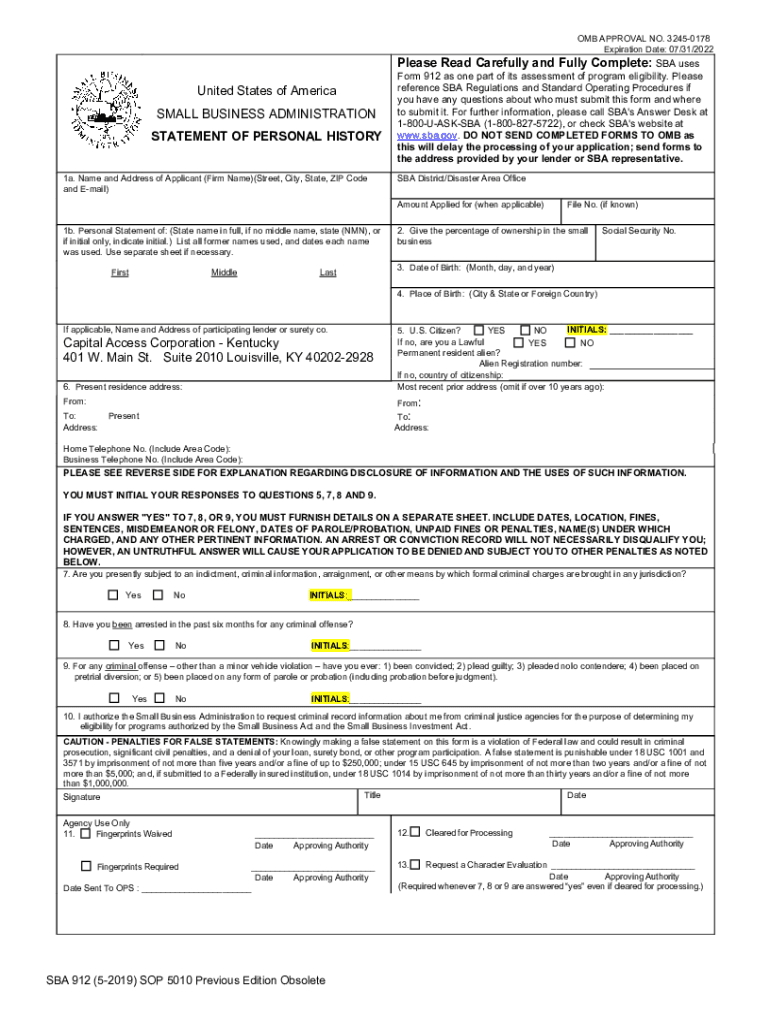 Fillable Online cadda-sba.org02PersonalHistoryStatement-Form1081Please Read Carefully and Fully ...