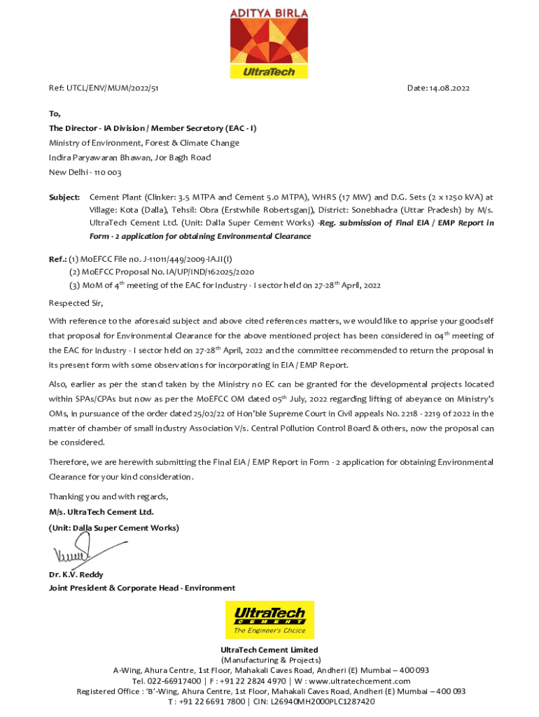 Fillable Online Reg. submission of Final EIA / EMP Report in Form - 2 ... Fax Email Print ...