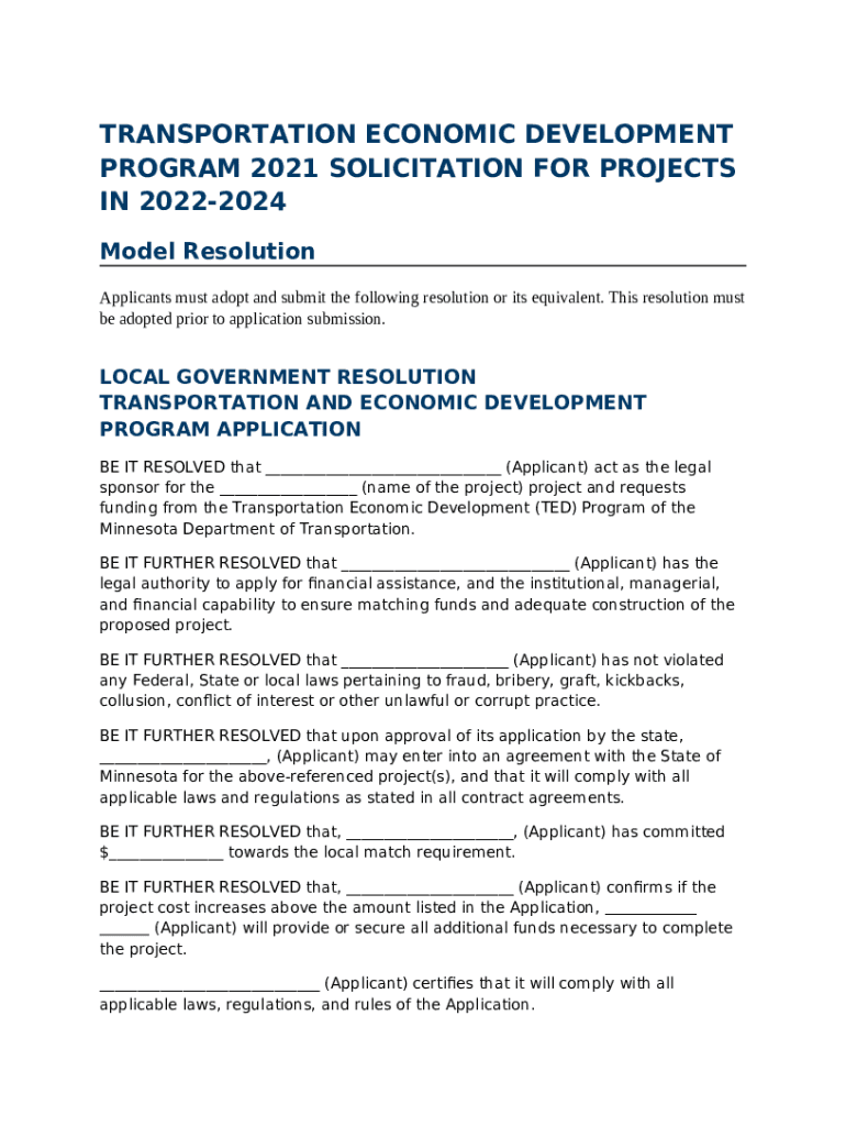 Transportation Economic Development Program Funding Solicitation for ...