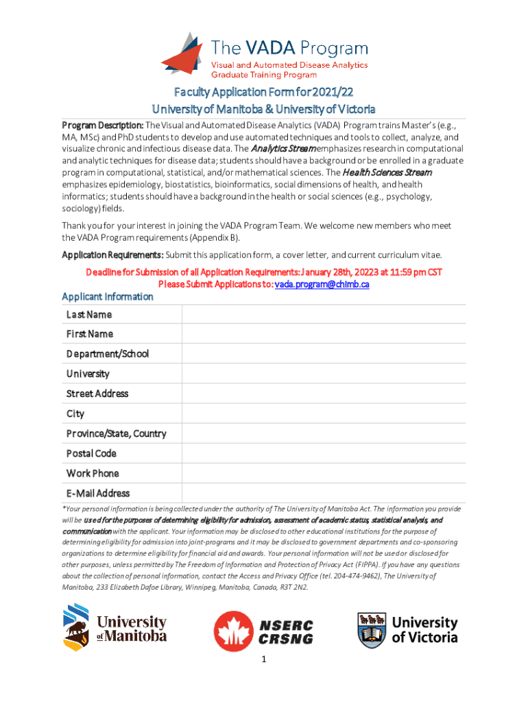 Fillable Online Faculty Application Form for 2021/22 University of Manitoba ... Fax Email Print ...