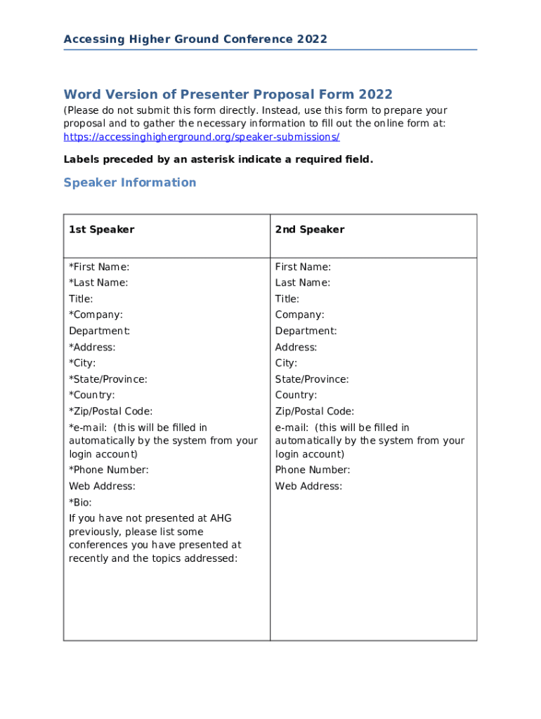 Word Version of Presenter Proposal 2022 Doc Template | pdfFiller