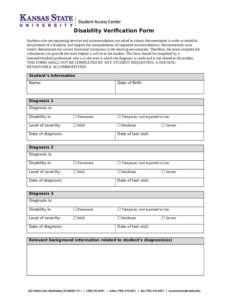 Disability Verification - Kansas State University Doc Template | pdfFiller