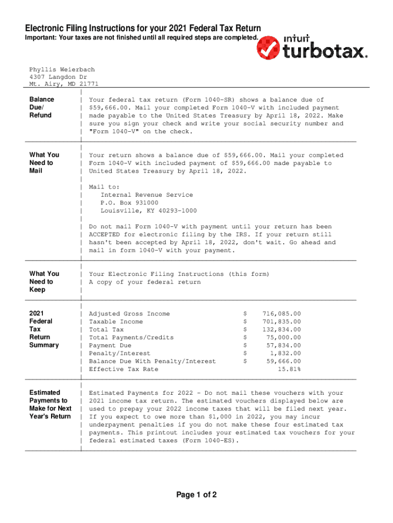 Fillable Online Electronic Filing Instructions for your 2021 Federal ...