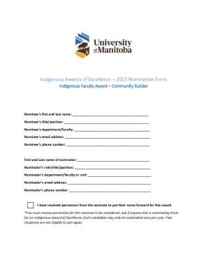 Fillable Online Indigenous Awards of Excellence 2021 Nomination Form Fax Email Print - pdfFiller