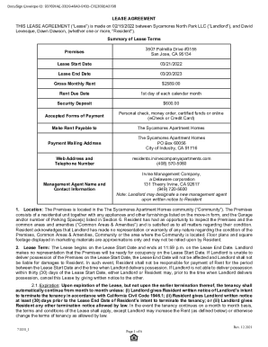 Fillable Online LEASE AGREEMENT Summary of Lease Terms Premises 3507 ...