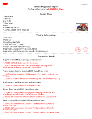 Fillable Online Pre-Repair Vehicle Diagnostic Report Repair Shop ...