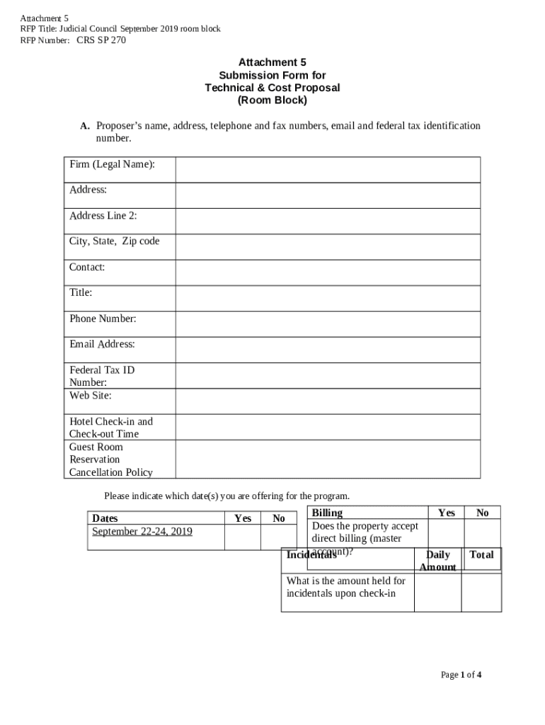 Attachment 5 Submission for Technical Proposal (Room Block Only) Doc Template | pdfFiller