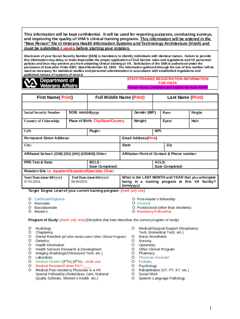 Trainee Registration Ination Worksheet for VISTA - U.S. Department of ...