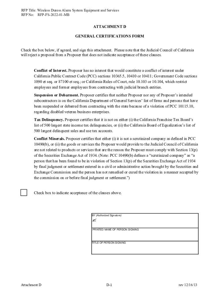 Fillable Online ATTACHMENT D GENERAL CERTIFICATIONS FORM Conflict of ...