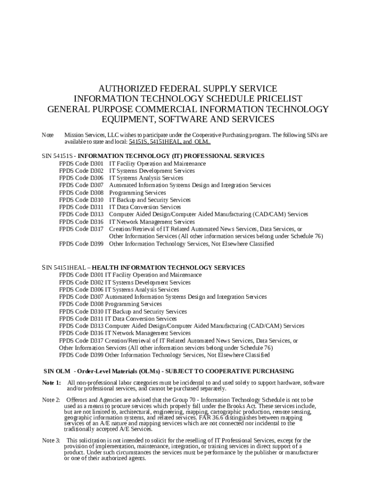 AUTHORIZED FEDERAL SUPPLY SERVICE INATION TECHNOLOGY SCHEDULE ... Doc ...