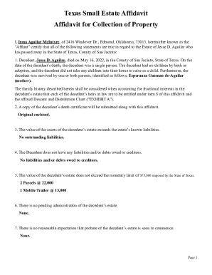 Fillable Online Texas Small Estate Affidavit Affidavit for Collection ...