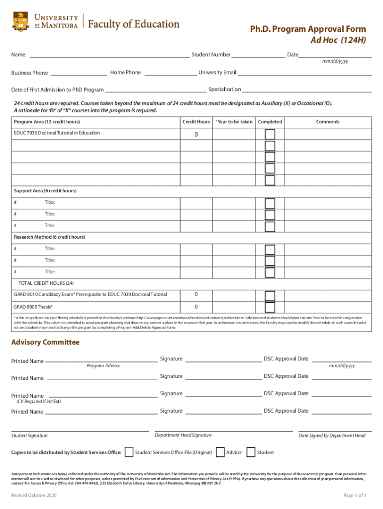 Fillable Online Ph.D. Program Approval Form Ad Hoc (124H) - umanitoba ...