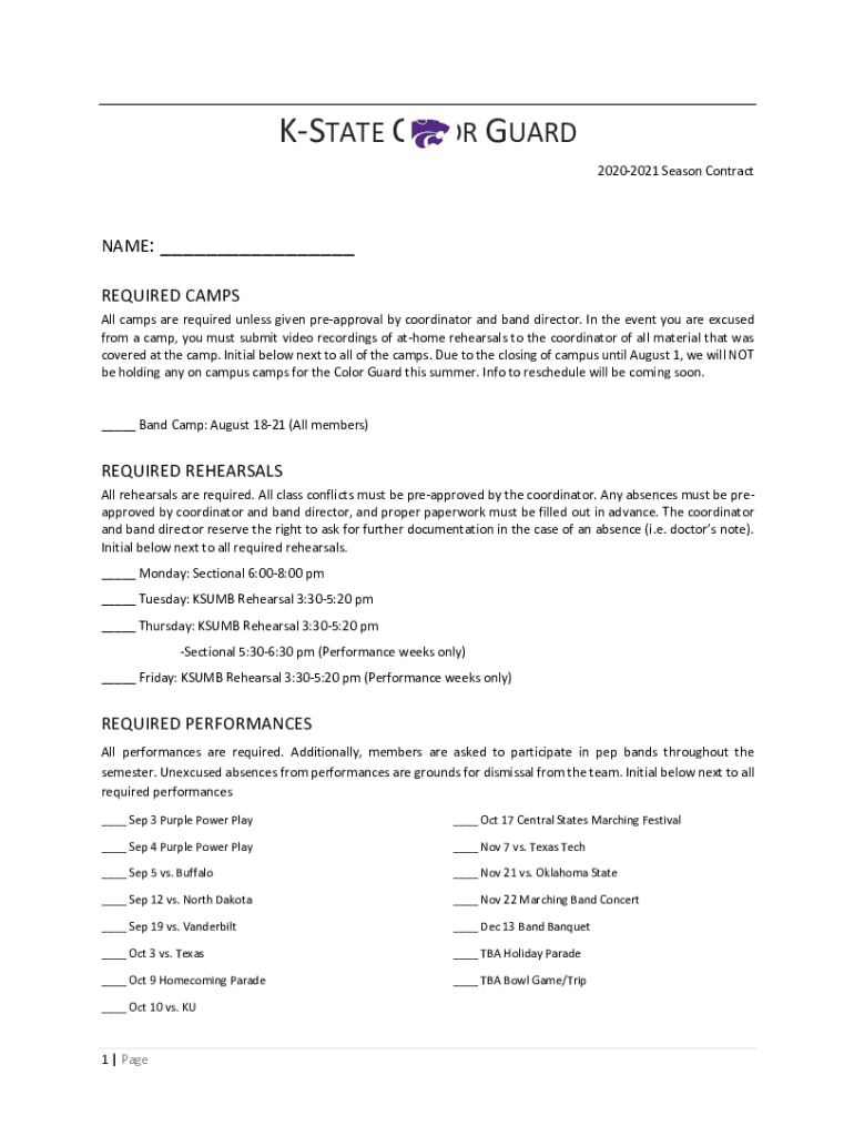 Fillable Online www.k-state.edubandcolorguardK-STATE COLOR GUARD Fax ...