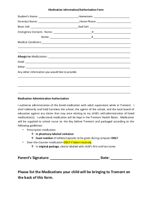 Fillable Online Medication Information/Authorization Form Fax Email ...