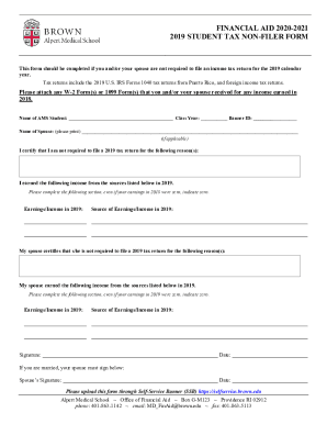 Fillable Online FINANCIAL AID 2020-2021 2019 STUDENT TAX NON-FILER FORM ...