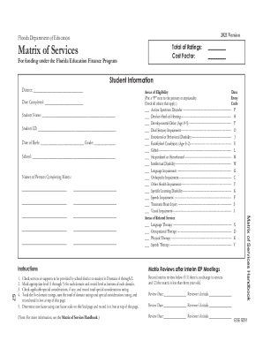 Fillable Online Matrix of Services Form, 2021 Edition - Florida ...