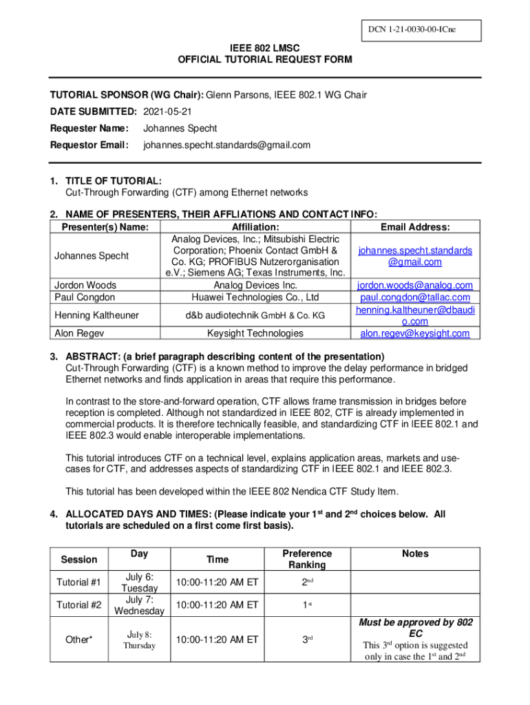 Fillable Online mentor ieee IEEE 802 LMSC OFFICIAL TUTORIAL REQUEST ...