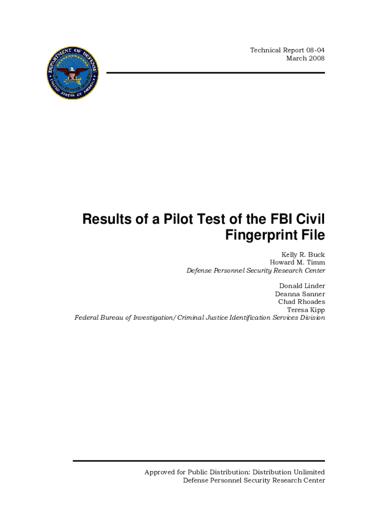 Fillable Online TR 08-04 Pilot Test Results of FBI Civil Fingerprint ...