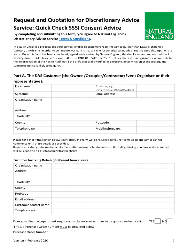 Fillable Online Quick Check SSSI Consent Advice - GOV.UK Fax Email ...
