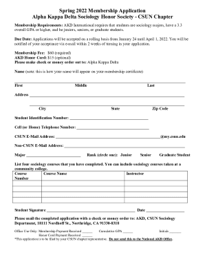 Fillable Online Spring 2022 AKD Membership Application - California State University ... Fax ...