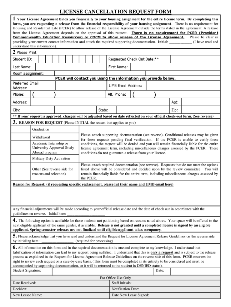 Fillable Online LICENSE CANCELLATION REQUEST FORM 1 Your License ...