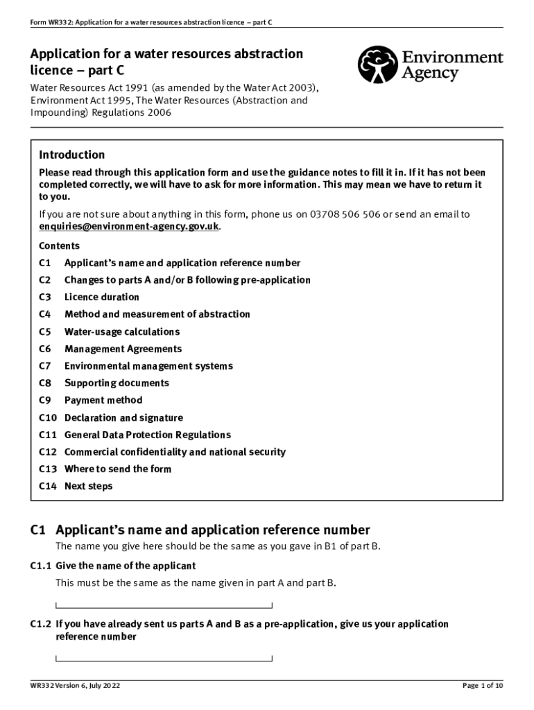 Fillable Online Form WR332: Application for a water resources ...