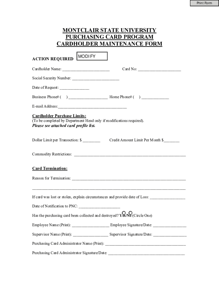 Fillable Online msuweb montclair P-Card Maintenance form.doc Fax Email ...