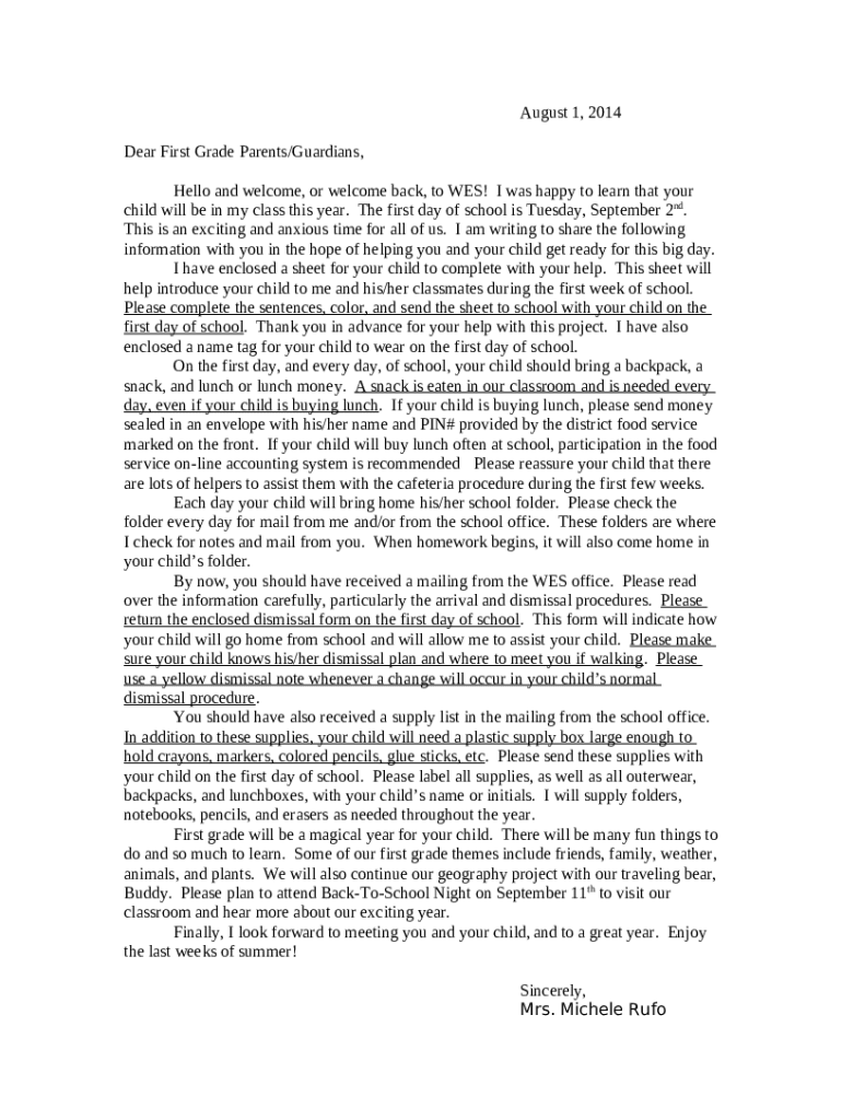 Welcome Letter to parents - Dear Parents and Guardians,... Doc Template ...