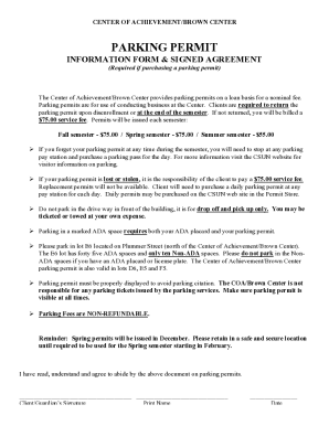 Fillable Online PARKING PERMIT - California State University ...