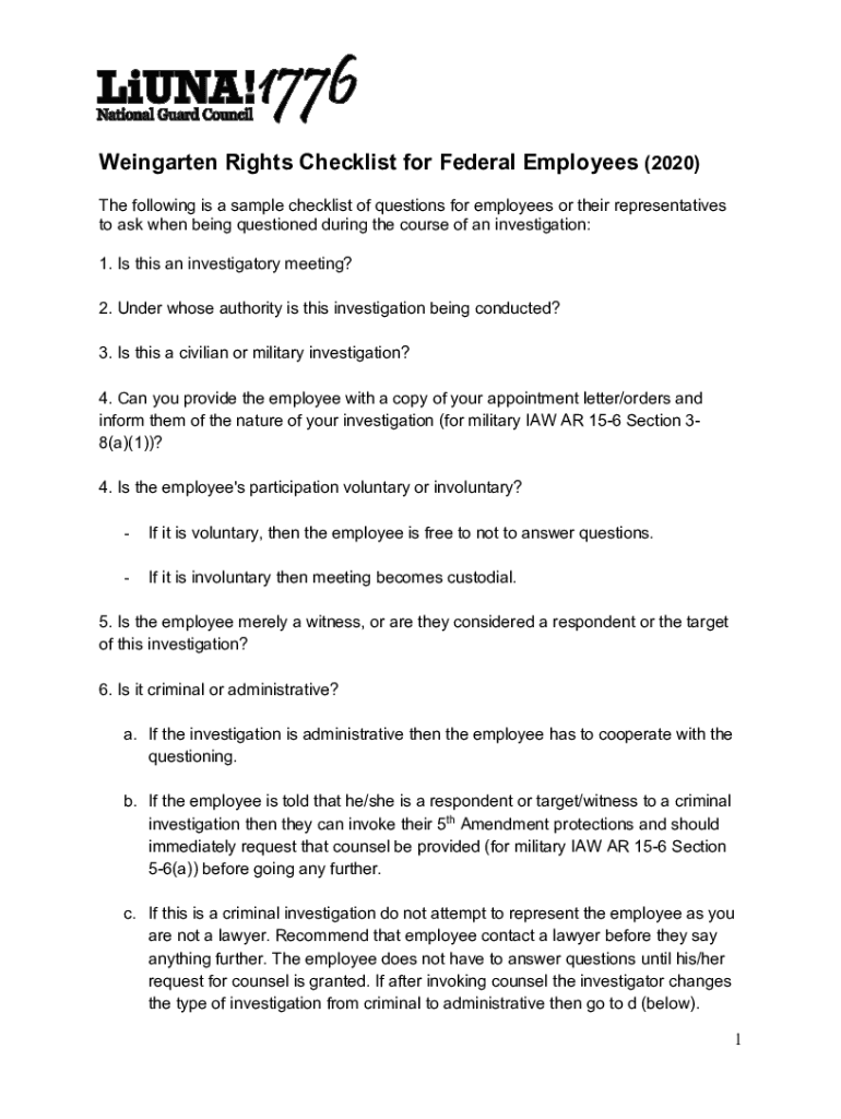 Fillable Online The following is a sample checklist of questions for employees or their ...