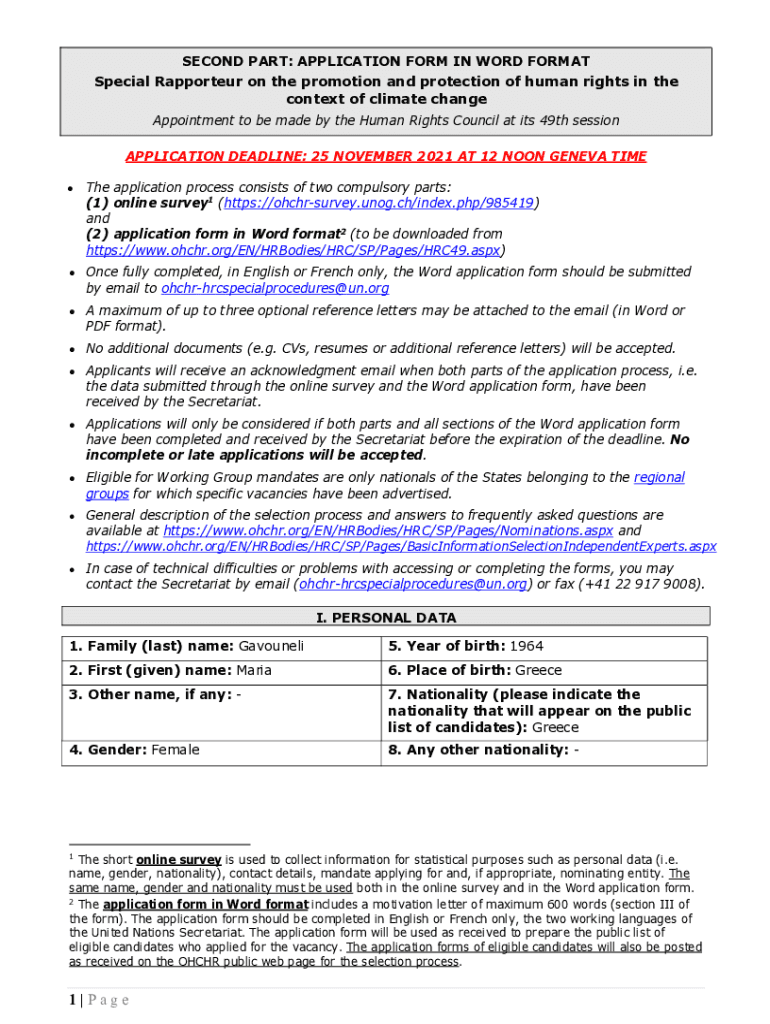 Fillable Online second part: application form in word format - OHCHR ...