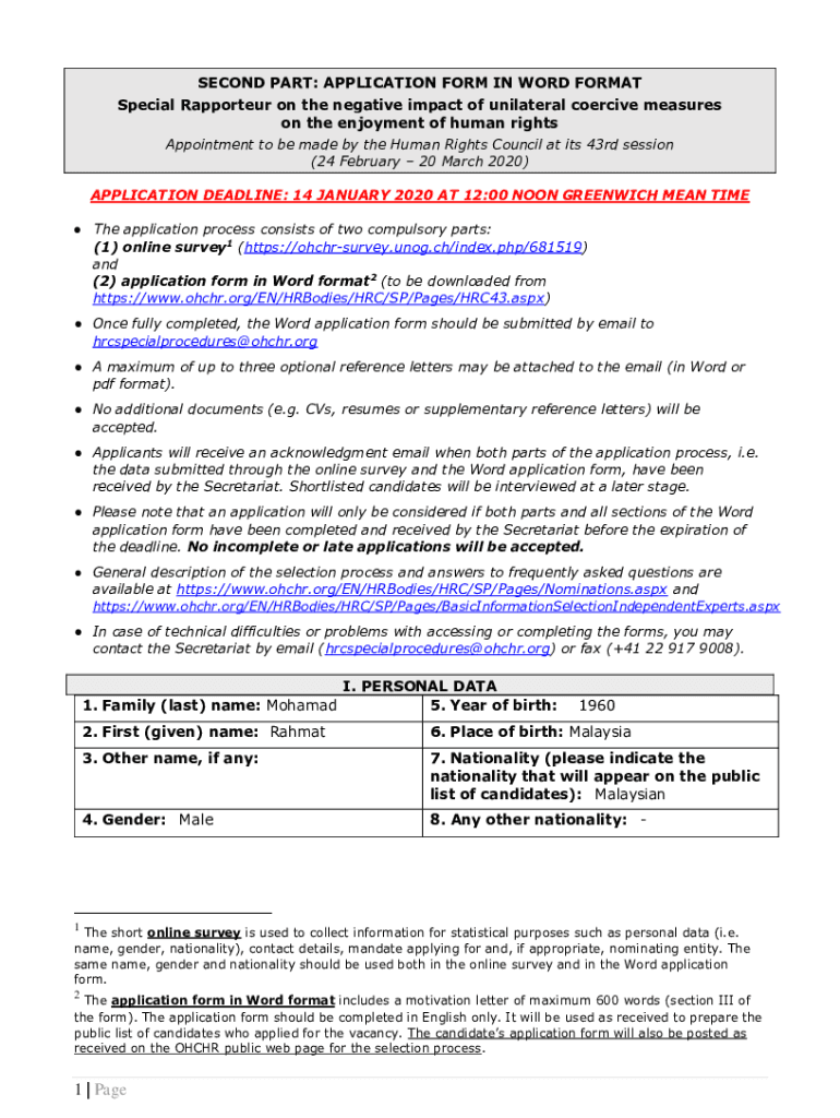 Fillable Online ZHANGWei.doc - SECOND PART: APPLICATION FORM IN WORD ...
