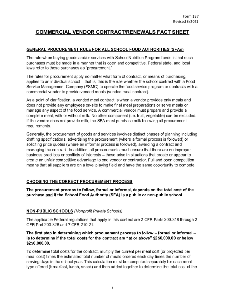 Fillable Online Form 187 - Commercial Vendor Contract-Renewal Fact ...