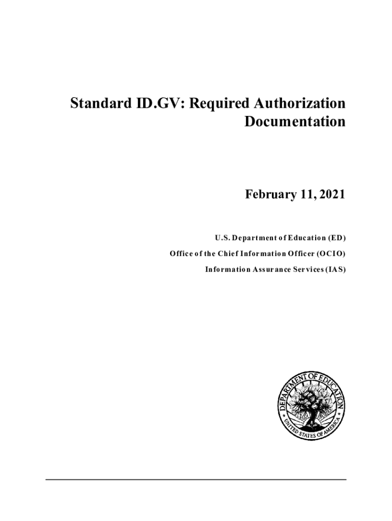 Fillable Online www2 ed Standard ID.GV: Required Authorization Documentation Fax Email Print ...