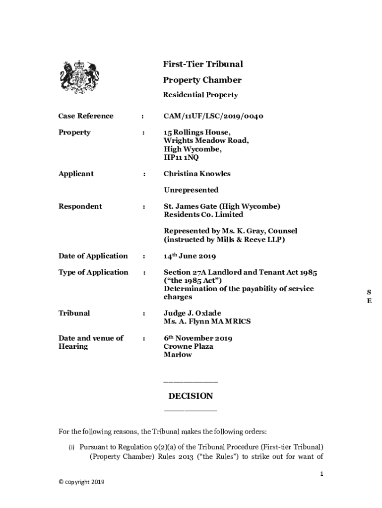 Fillable Online DECISION First-Tier Tribunal Property Chamber - GOV.UK ...