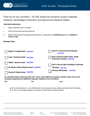 Fillable Online AAE Awards - Nomination Form Fax Email Print - pdfFiller