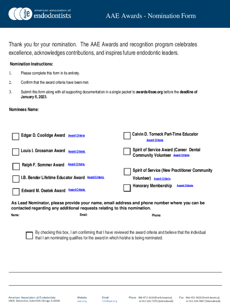 Fillable Online AAE Awards - Nomination Form Fax Email Print - pdfFiller