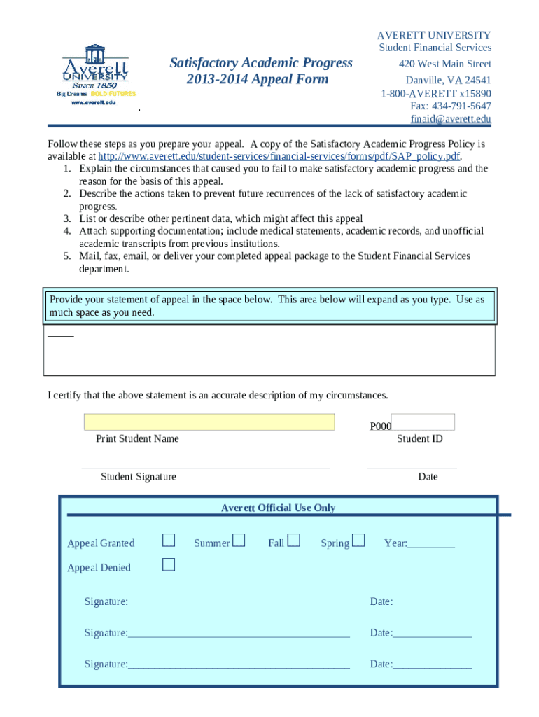 Satisfactory Academic Progress (SAP) Appeal - averett.edu Doc Template ...
