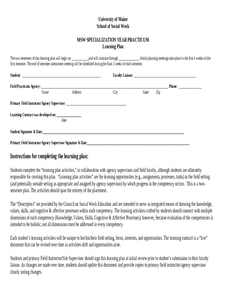 Social Work, M.S.W. - University of Maine System Doc Template | pdfFiller