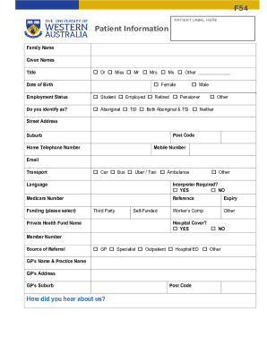 Fillable Online PATIENT LABEL HERE Patient Information - University of ...
