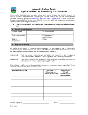 University College Dublin Application for Extenuating Circumstances Doc Template | pdfFiller