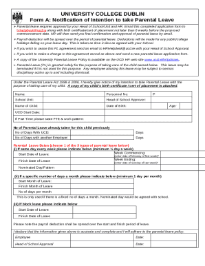 Notification of Intention to take Parental Leave. Application Doc ...