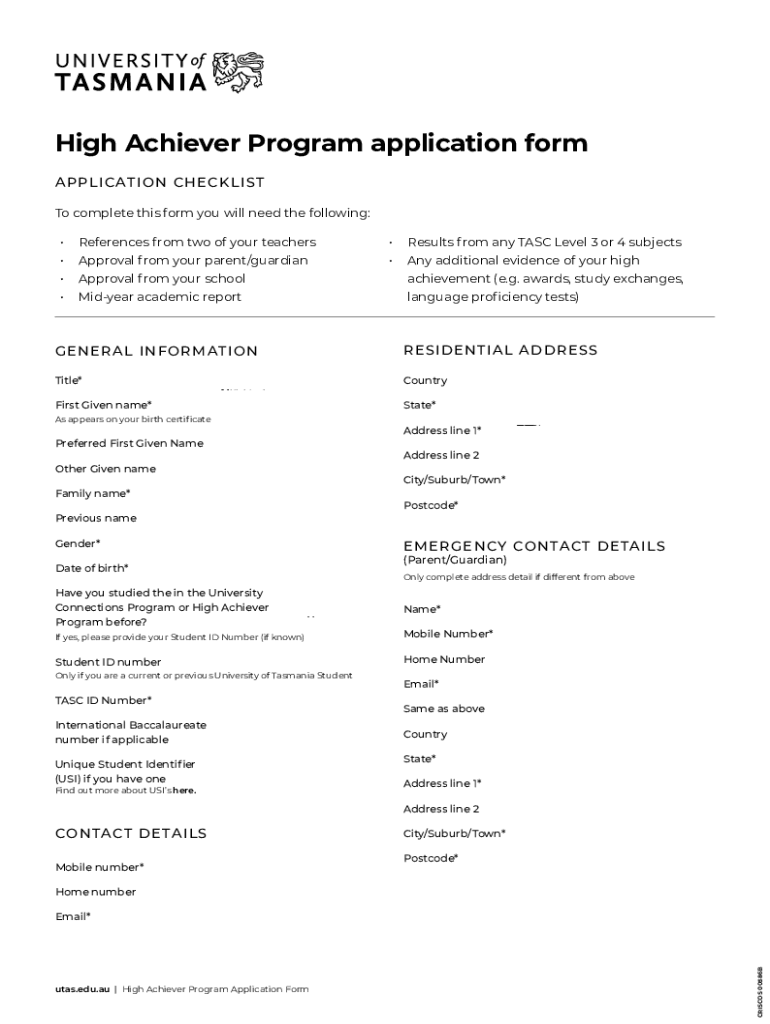 Fillable Online High Achiever Program application form Fax Email Print ...