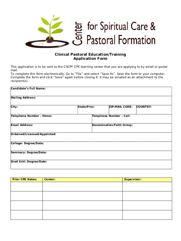 Clinical Pastoral Education/Training Application - Joshua Generation ...