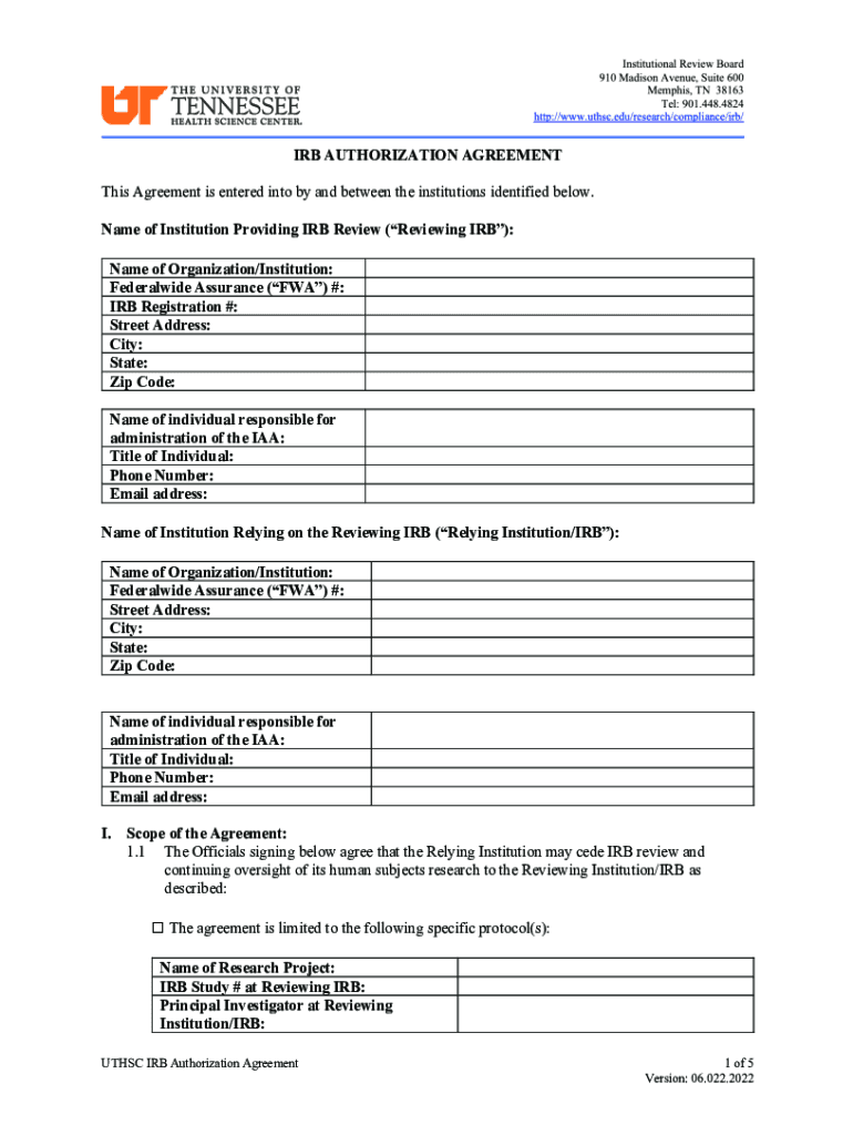 Fillable Online University of Maryland Baltimore IRB Authorization Agreement Fax Email Print ...